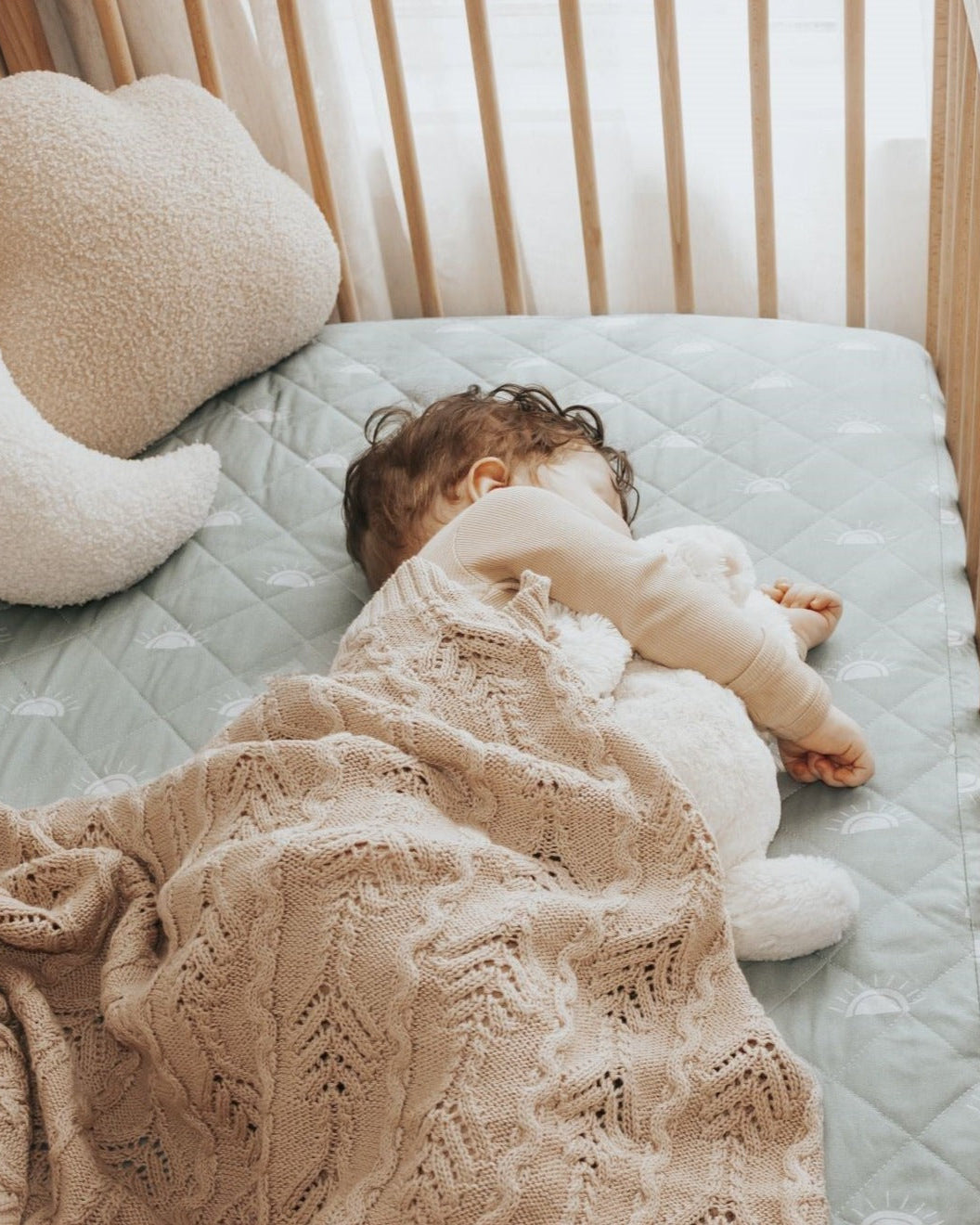 Waterproof Fitted Cot Sheet | Sage Sunshine – Bambella Designs