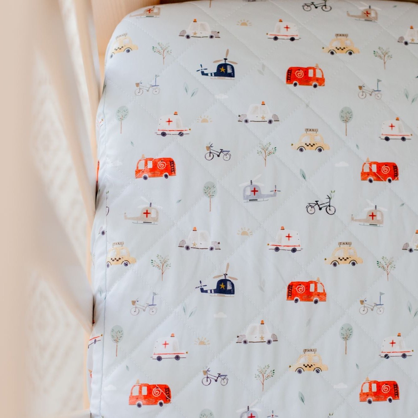 Waterproof Fitted Cot Sheet | Things That Go – Bambella Designs